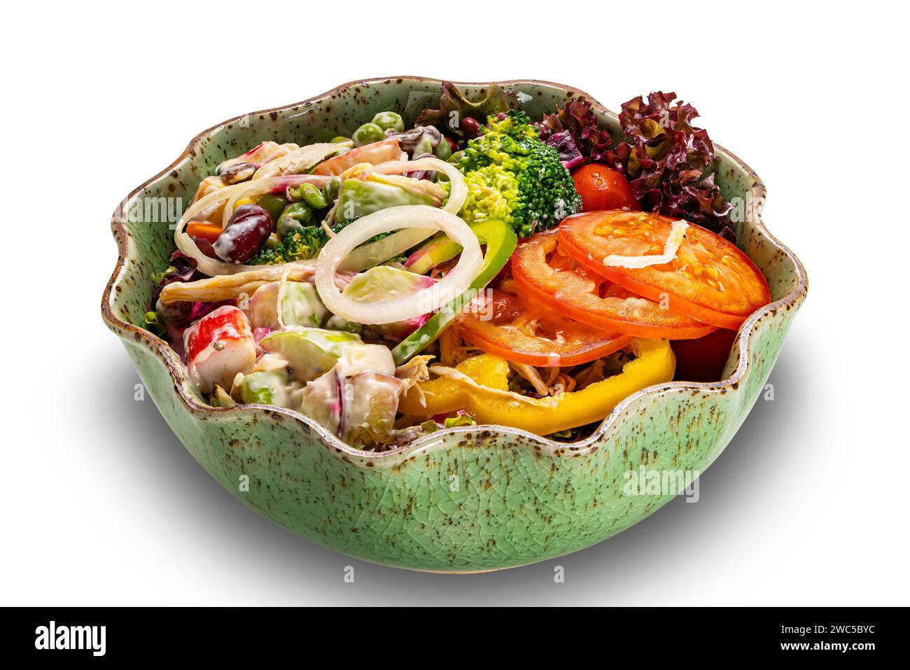High angle view of salad bowl isolated on white background with ...