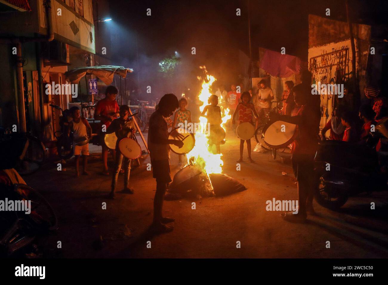 Chennai, India. 14th Jan, 2024. Bhogi Pandigai (festival) is celebrated ...