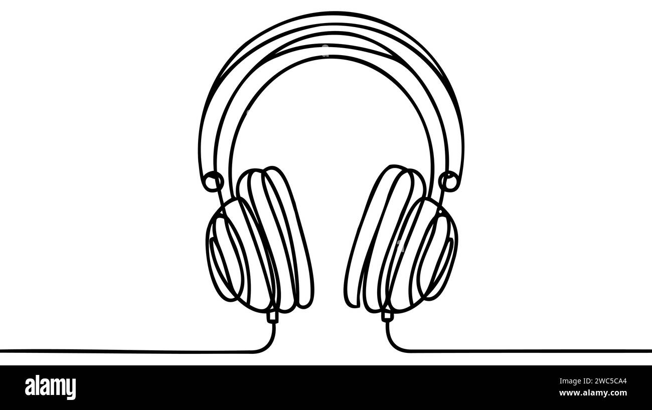 One line headphones. Hand drawn vector illustration. Continuous line ...
