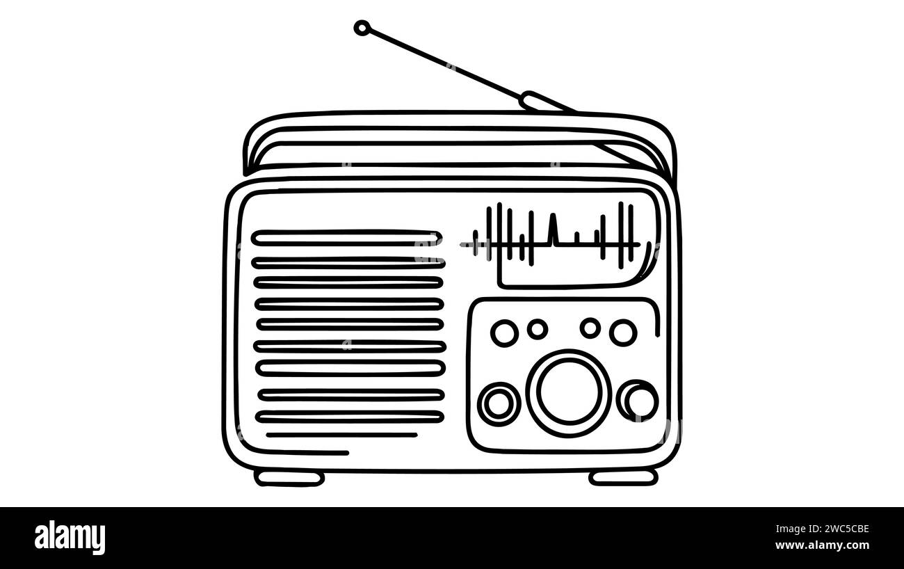 One continuous line drawing of retro old classic radio player. Vintage ...