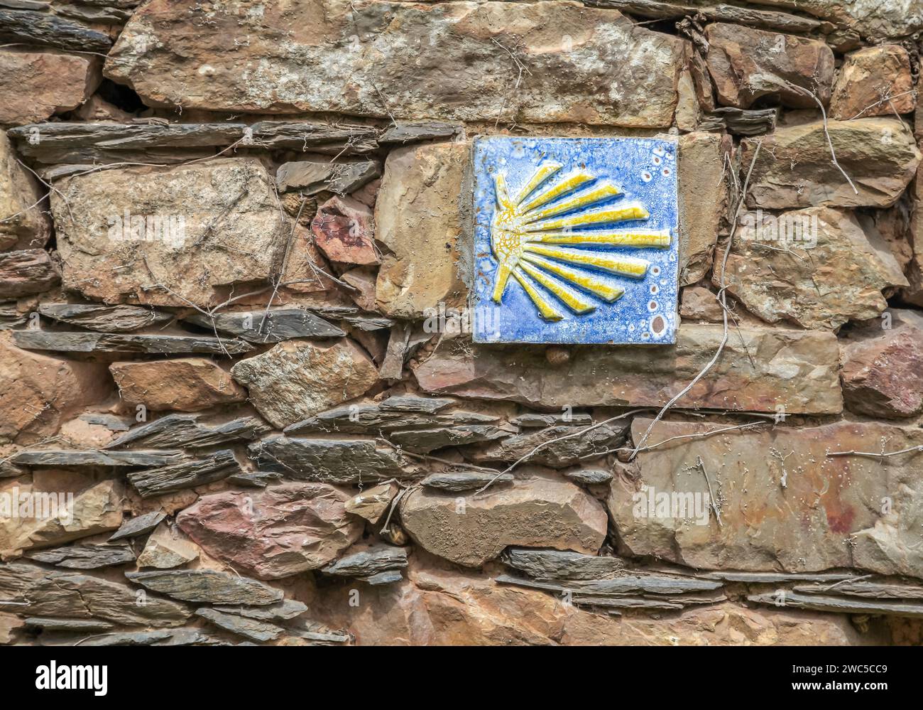 Road sign of Camino de Santiago, pilgrimage route to the Cathedral of ...