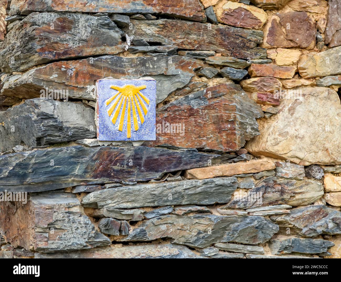 Road sign of Camino de Santiago, pilgrimage route to the Cathedral of ...