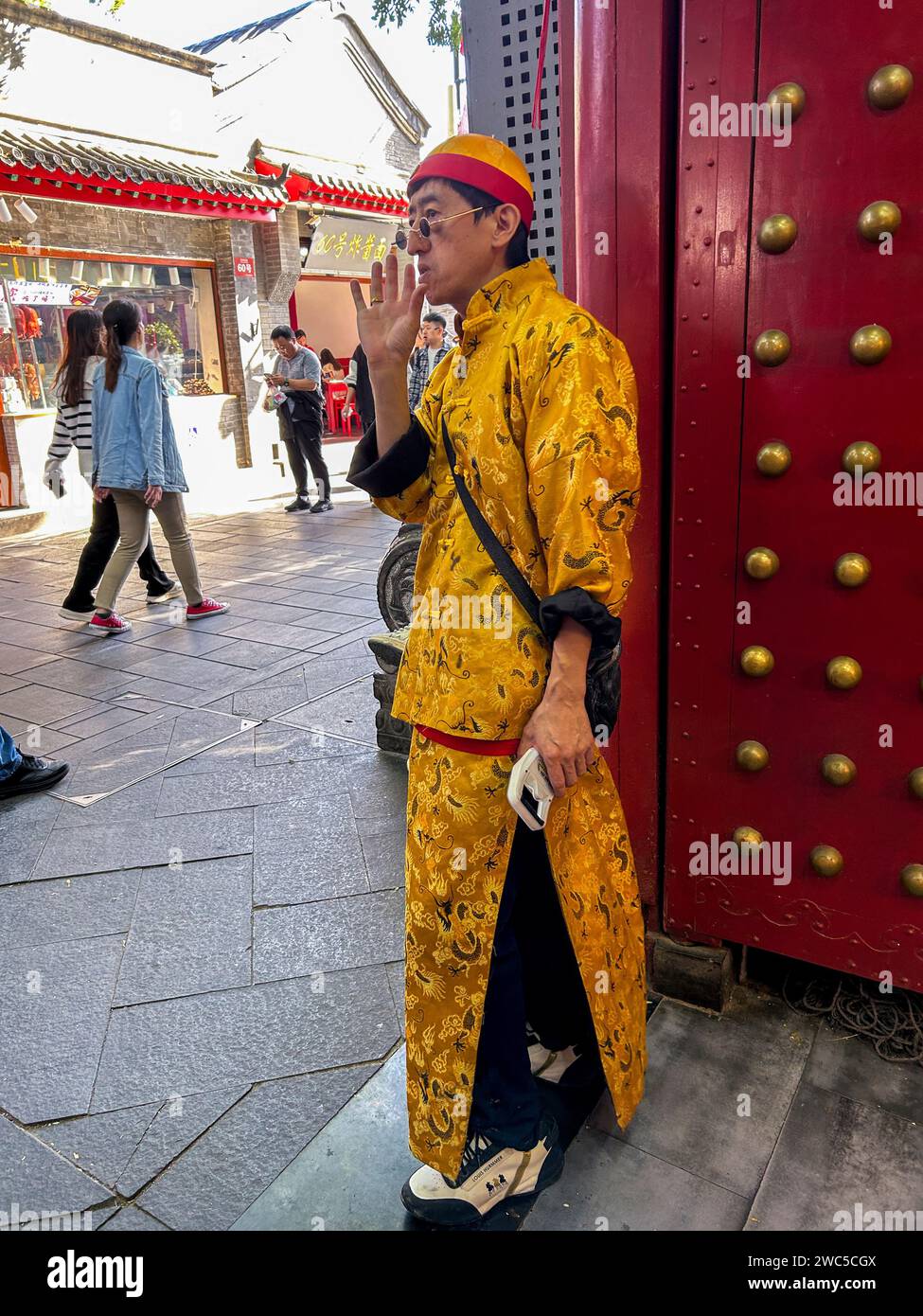Beijing, China, Chinese Man in Traditional Costume, Selling Restaurant ...