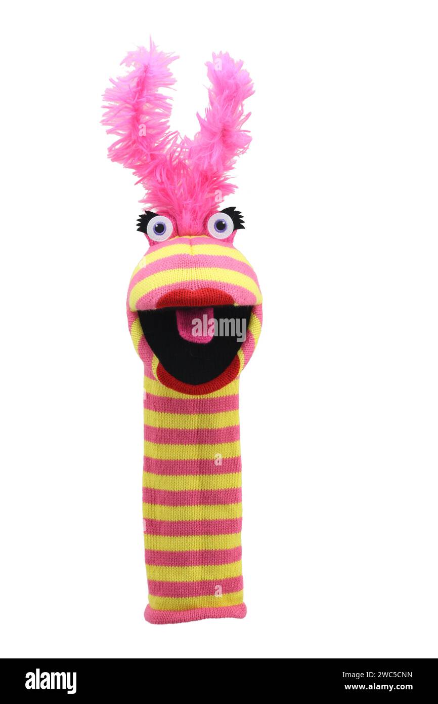 little funny sock puppet isolated on white background. hand theater ...