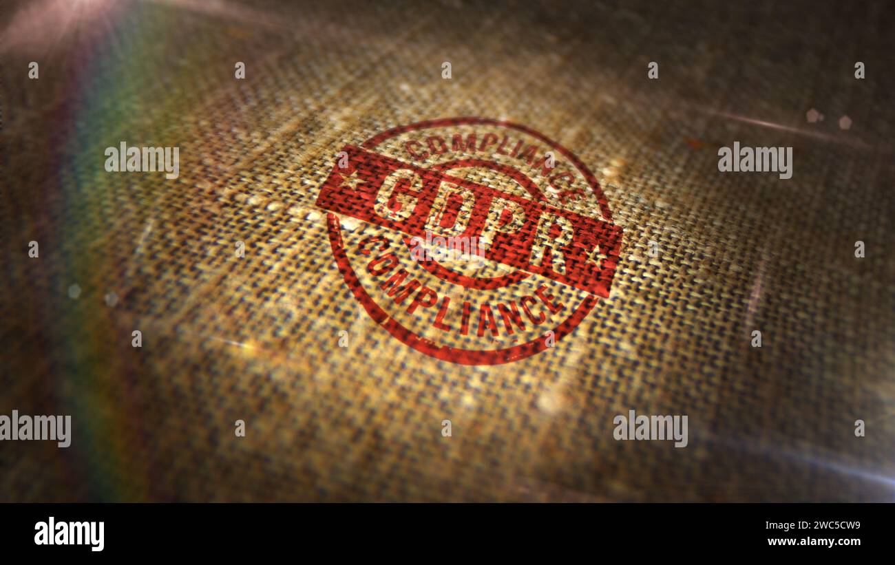 GDPR Compliance stamp printed on wooden box. General data protection ...