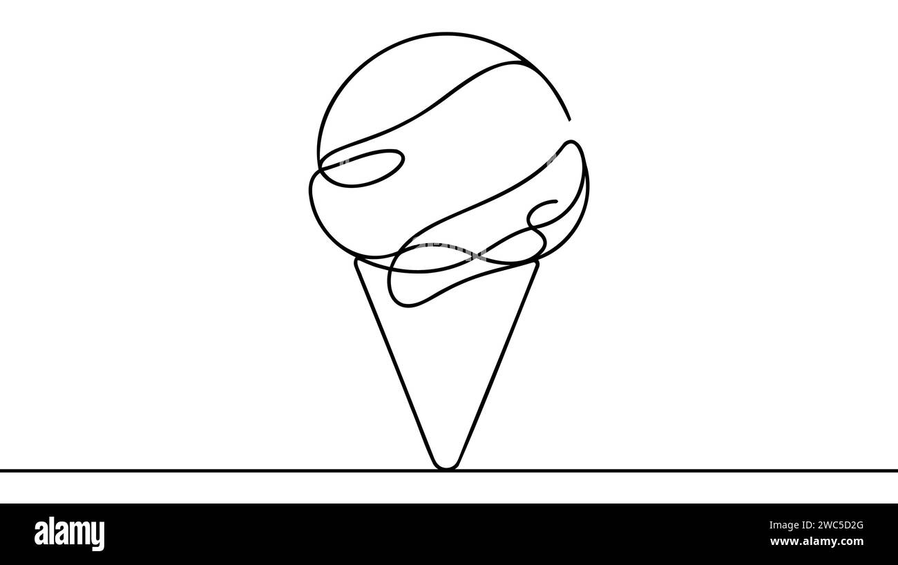 Soft serve ice cream in waffle cone in continuous line art drawing ...