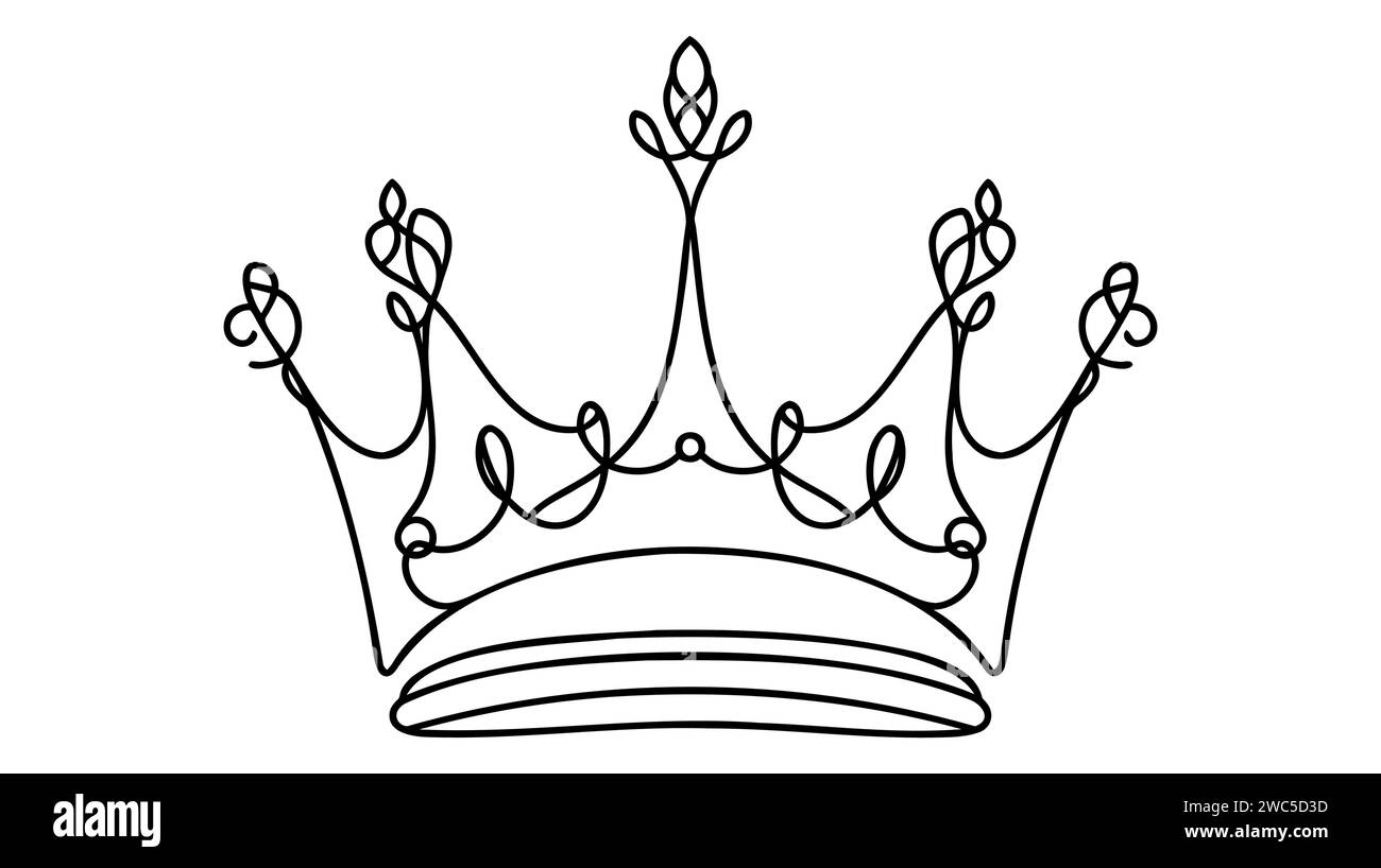 Continuous one line drawing of royal crown. Simple king crown line art design. Editable active ...
