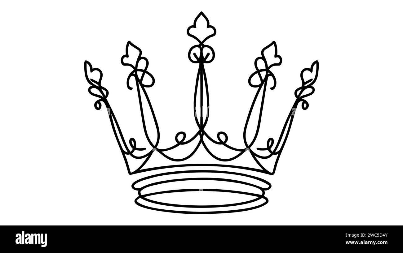 Continuous one line drawing of royal crown. Simple king crown line art ...