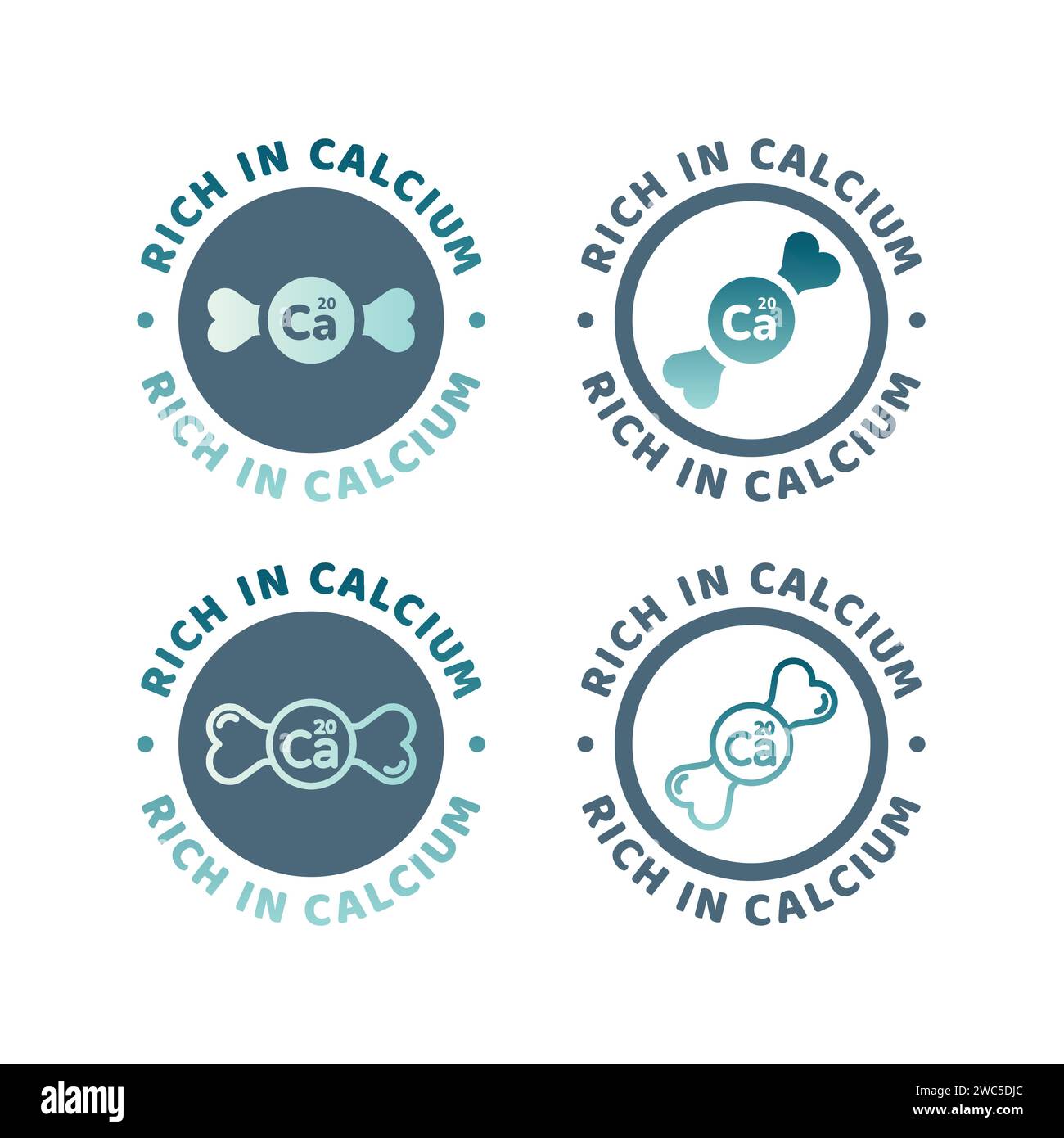 Rich in calcium vector label. Food or supplement colorful tag Stock ...