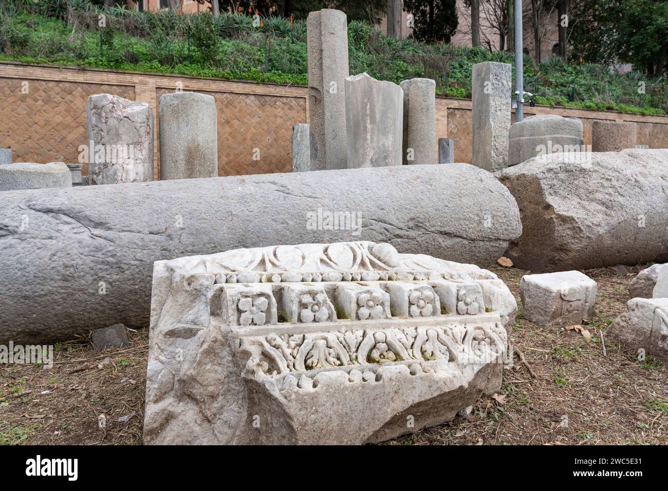 Rome, Italy. 11th Jan, 2024. Carved marble blocks from the Ancient Rome ...