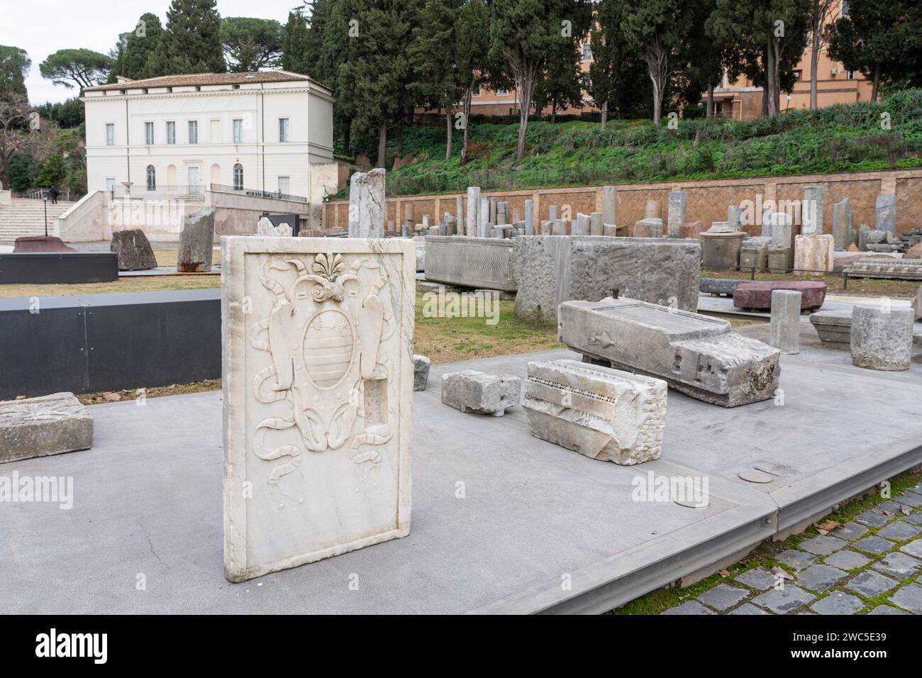 Rome, Italy. 11th Jan, 2024. Carved marble blocks from the Ancient Rome ...