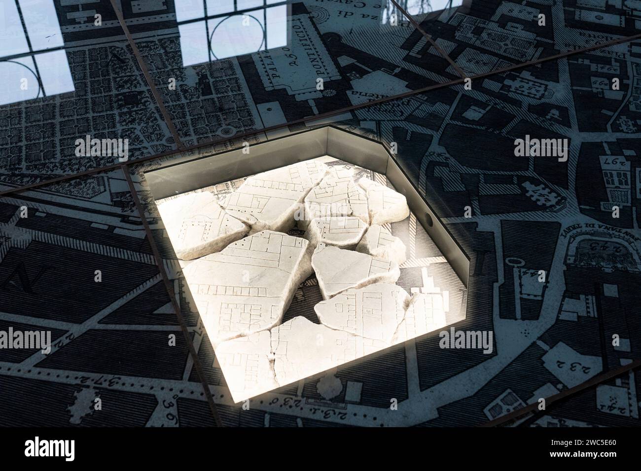 Rome, Italy. 11th Jan, 2024. View of details of the original marble map ...
