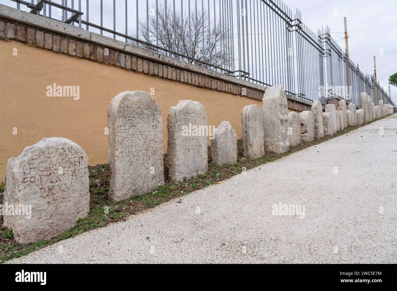 Carved marble blocks from the Ancient Rome are lined up during the ...