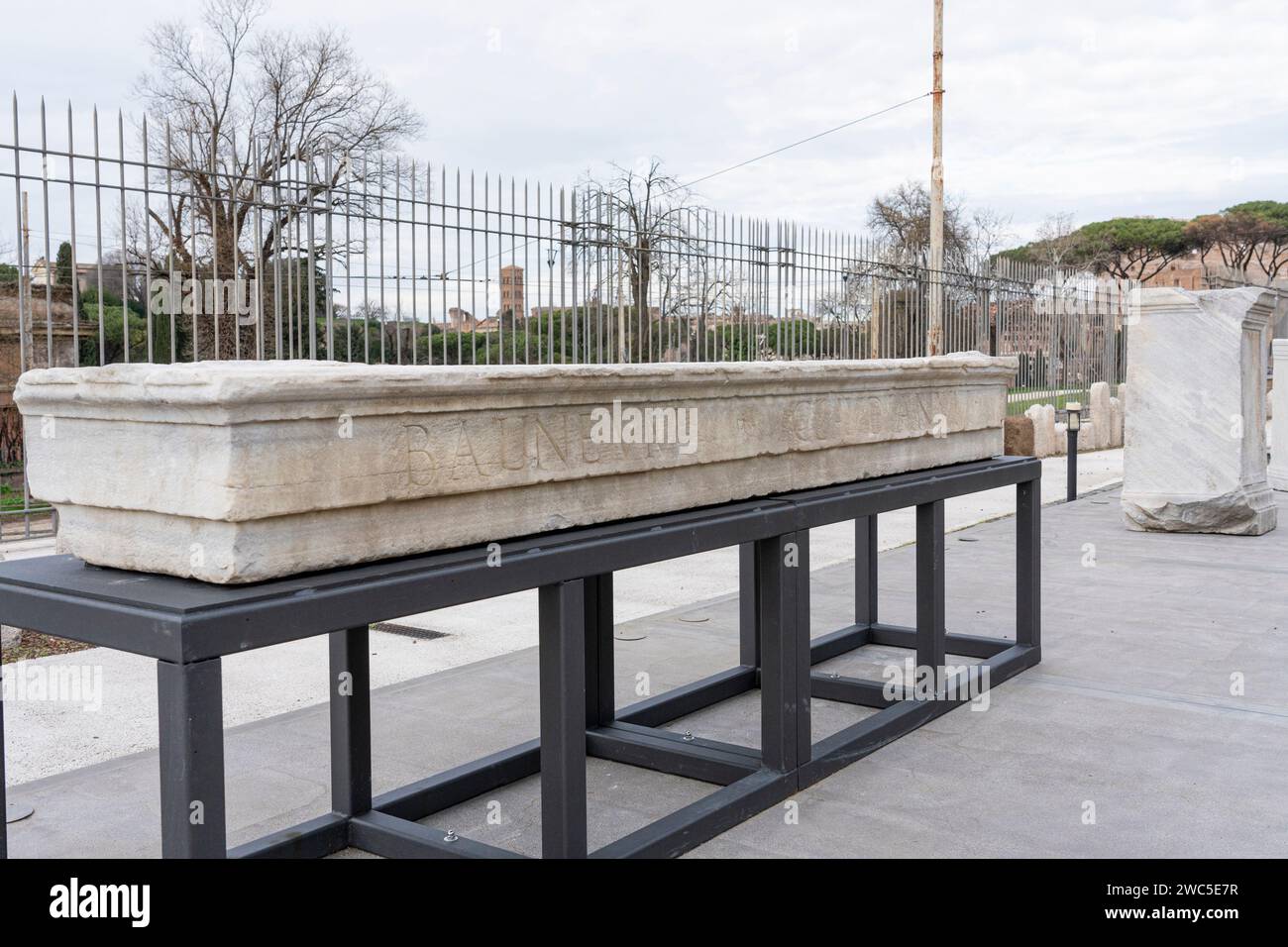 Carved marble blocks from the Ancient Rome are lined up during the ...