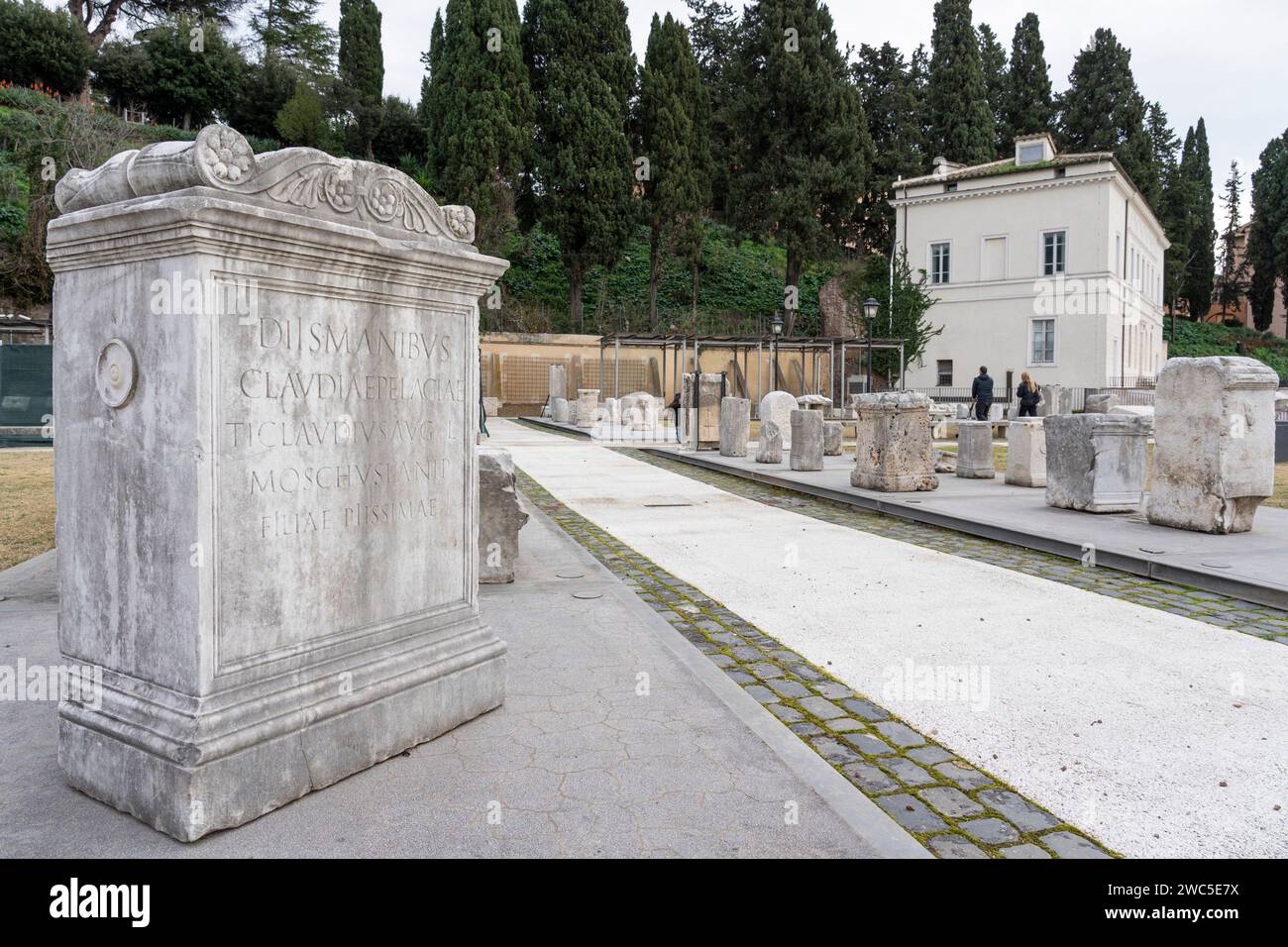 Carved marble blocks from the Ancient Rome are lined up during the ...