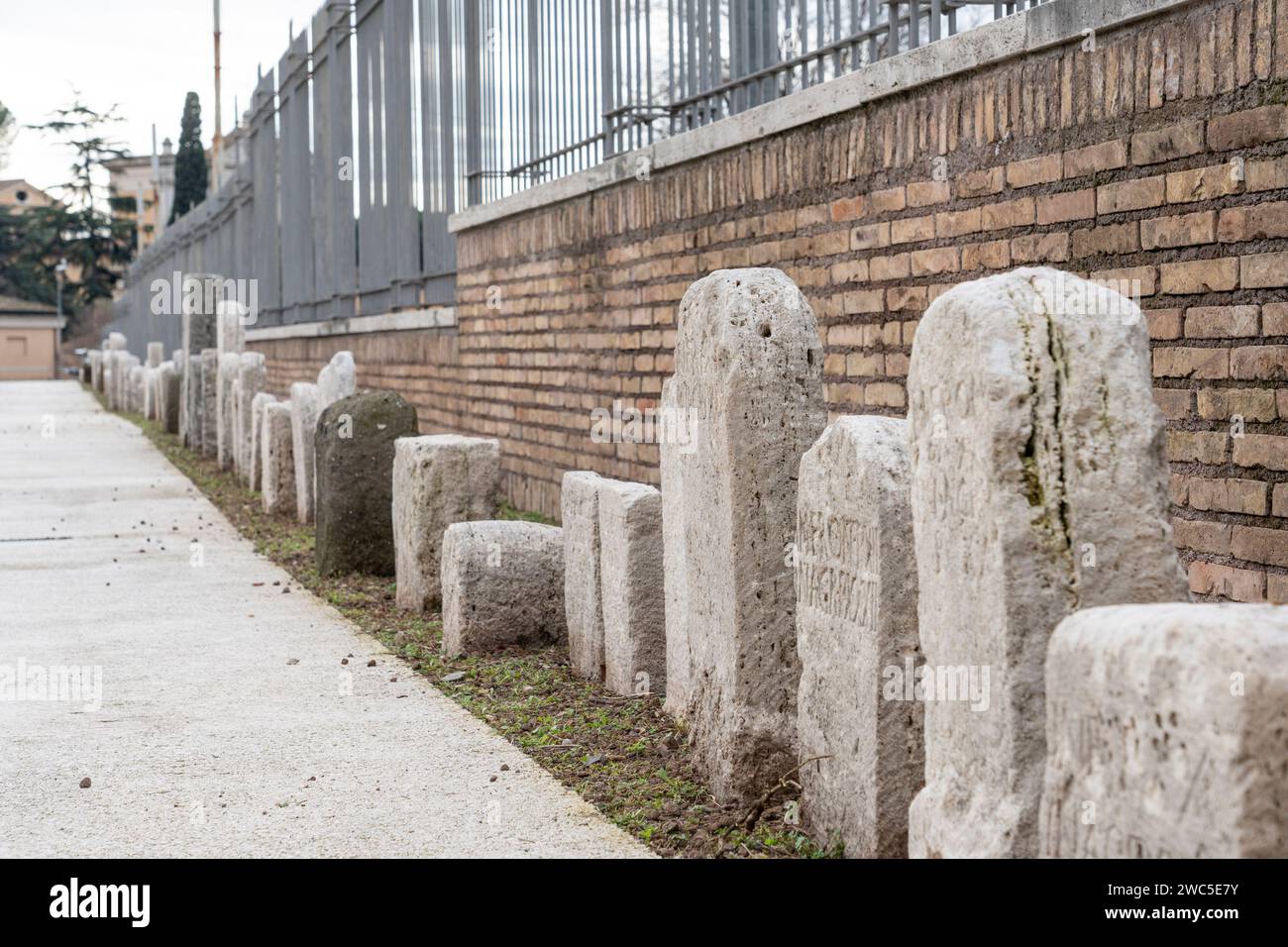 Carved marble blocks from the Ancient Rome are lined up during the ...
