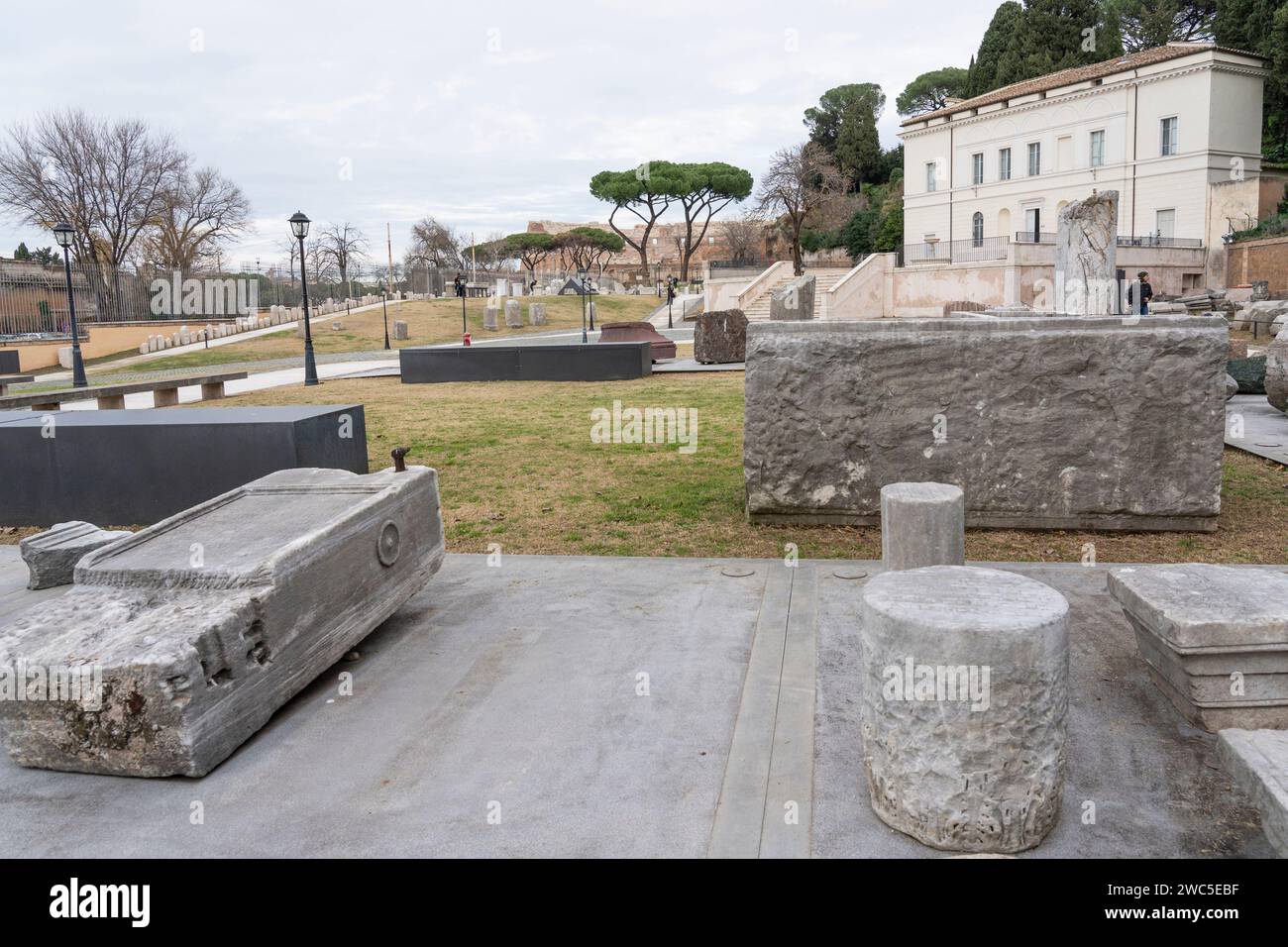 Carved marble blocks from the Ancient Rome are lined up during the ...