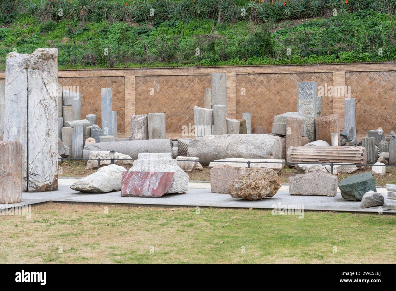 Carved marble blocks from the Ancient Rome are lined up during the ...