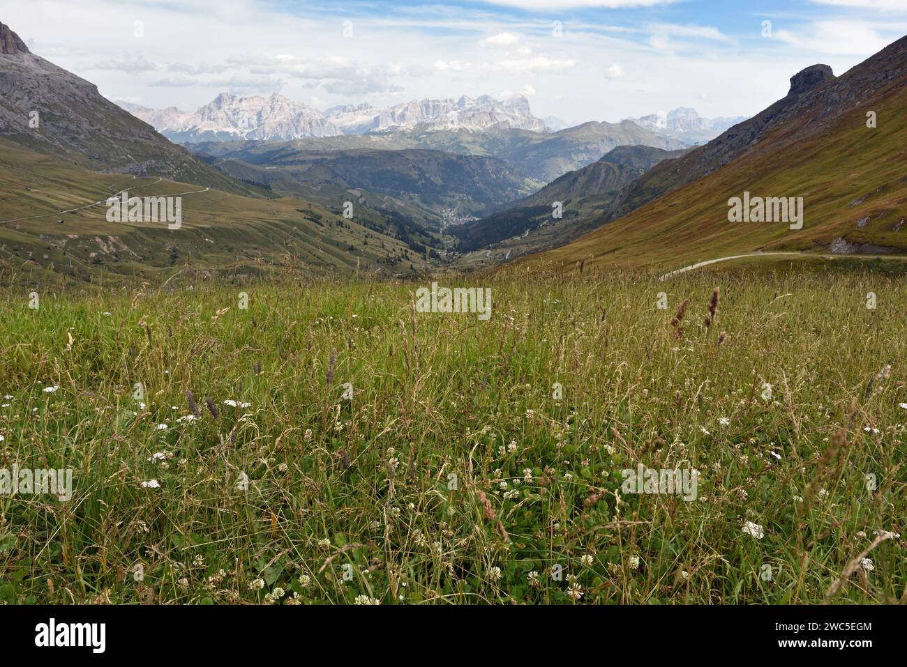 Hiking in the Col Rodella range of the Dolomite Mountains, Italy Stock ...