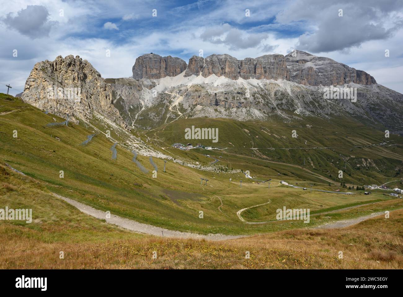 Hiking in the Col Rodella range of the Dolomite Mountains, Italy Stock ...