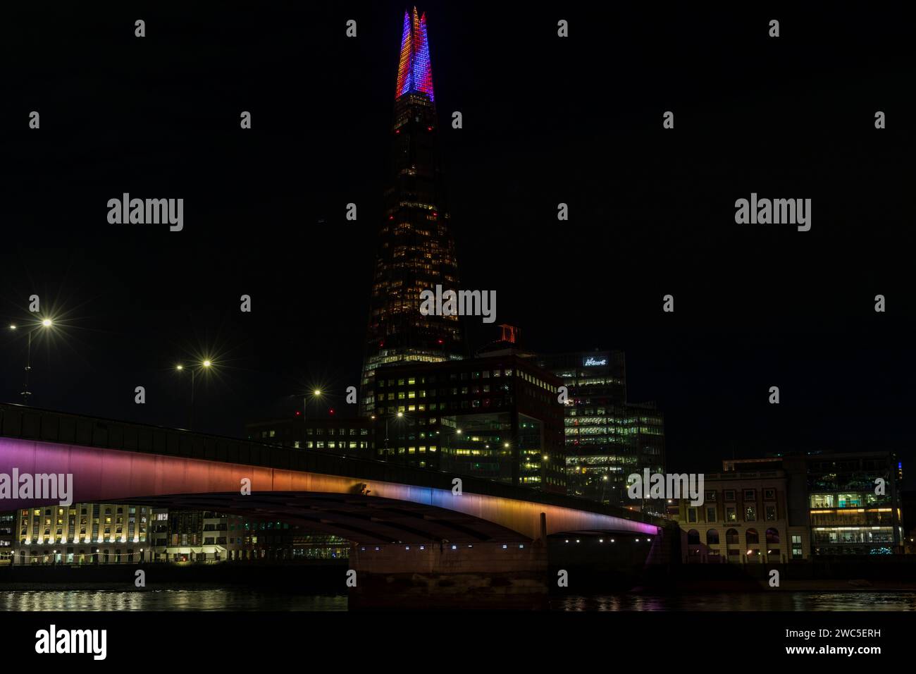 The Shard with special Shard Lights 2023 illuminations & London Bridge ...