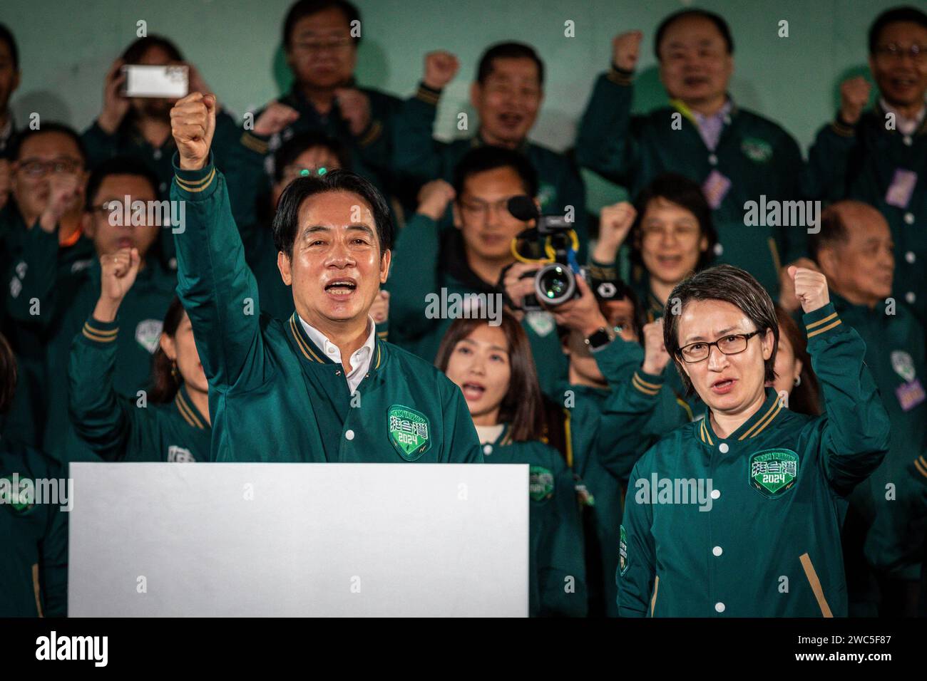 Newly president-elect Lai Ching-te chanted slogans at the rally in ...
