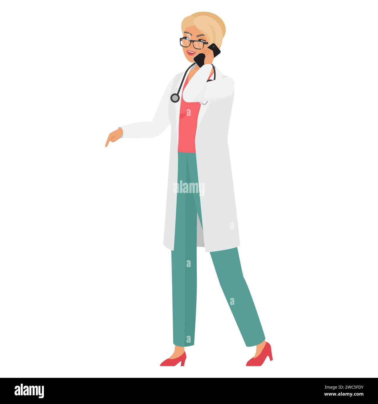 Doctor woman talking on phone. Hospital worker calling pose cartoon ...