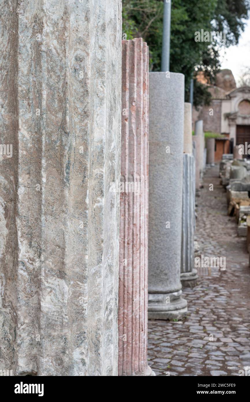 January 11, 2024, Rome, Italy: Carved marble blocks from the Ancient ...