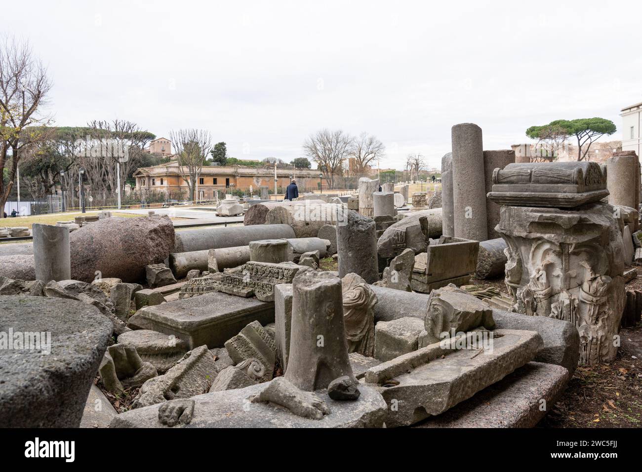 Rome, Italy. 11th Jan, 2024. Carved marble blocks from the Ancient Rome ...