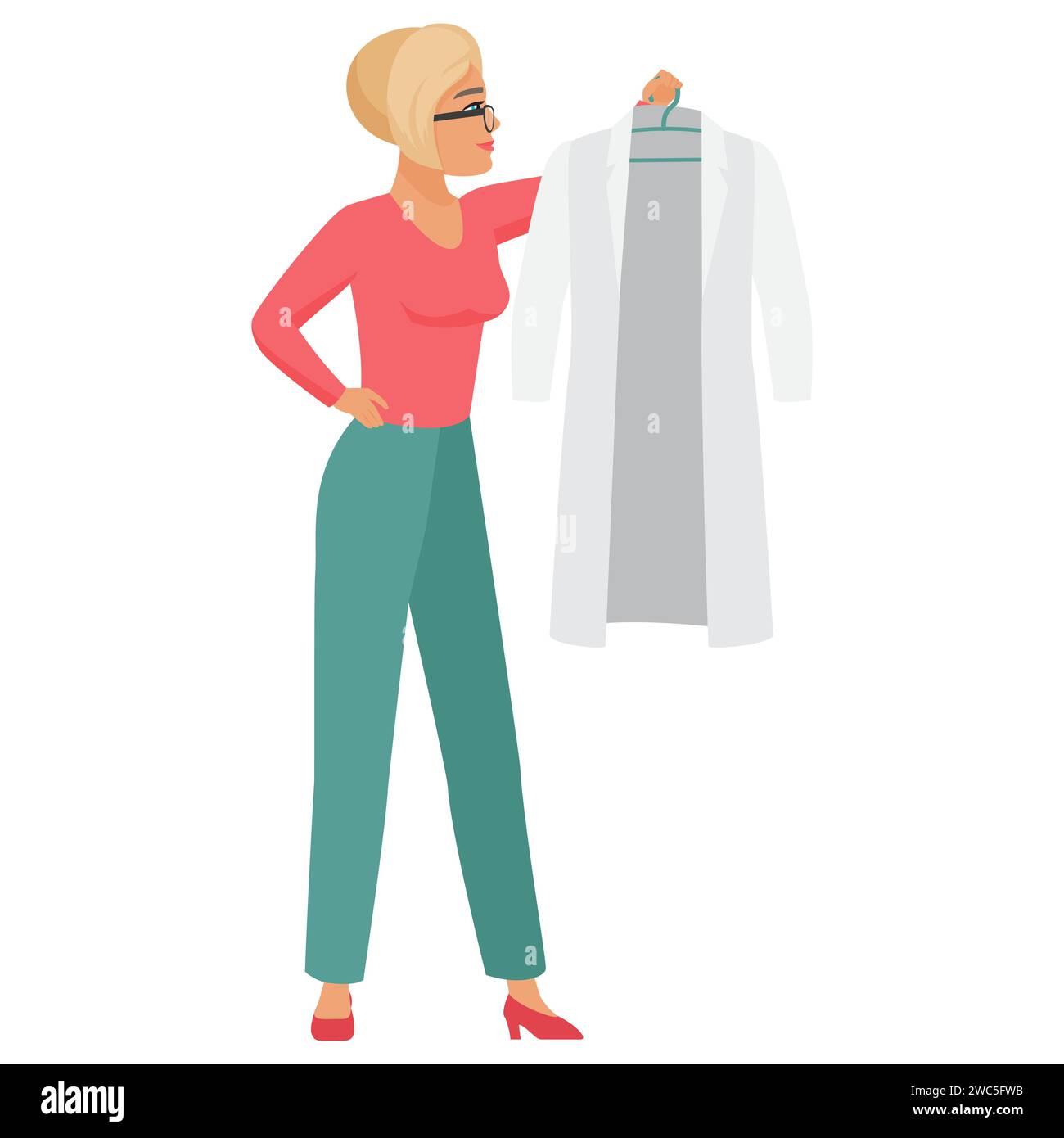 Doctor woman holds white coat uniform. Medical hospital worker clothes ...