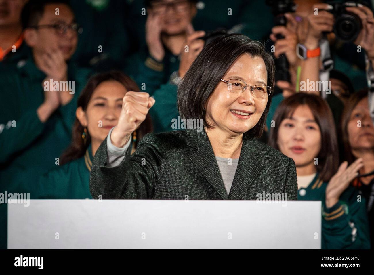 Taiwan president Tsai Ing-wen was giving a speech on the stage at the ...
