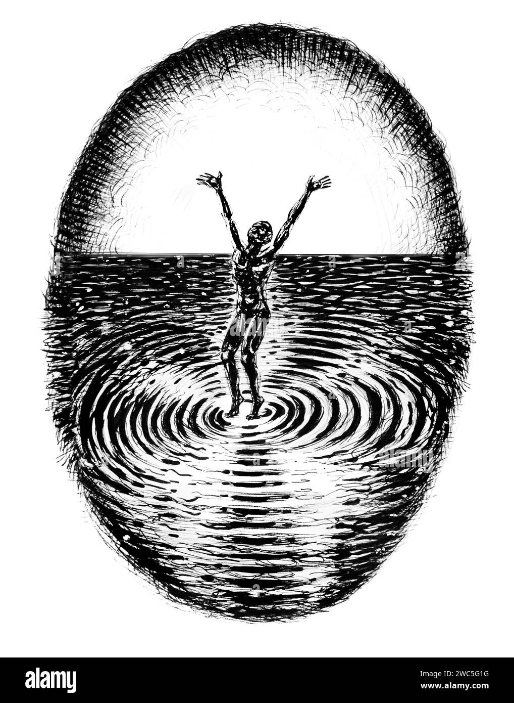 Ink drawing illustration spiritual awakening concept Stock Photo - Alamy