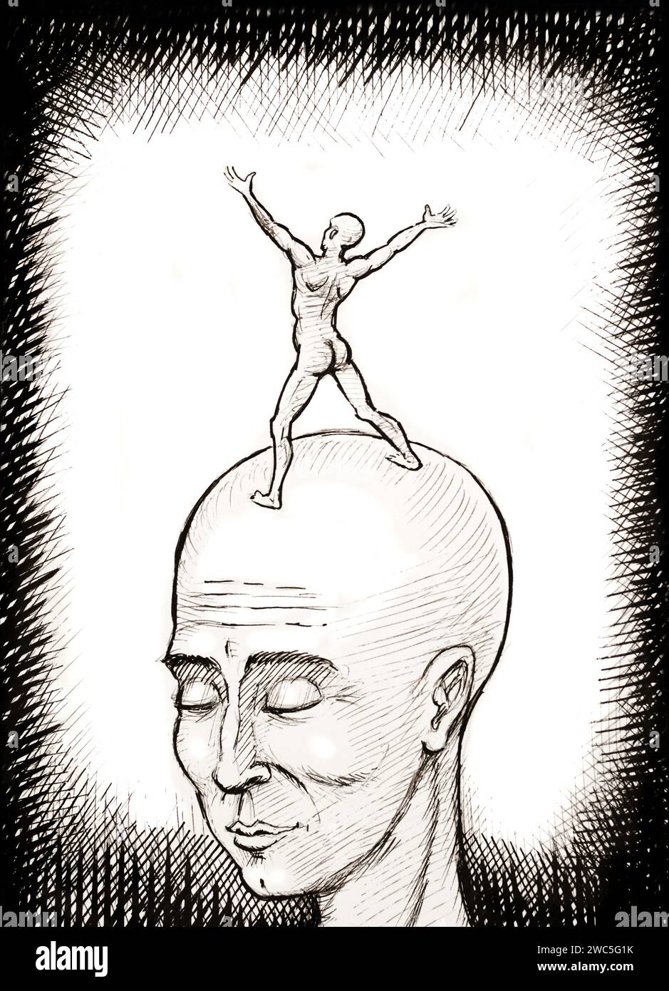 conquer your mind concept Ink drawing illustration Stock Photo - Alamy