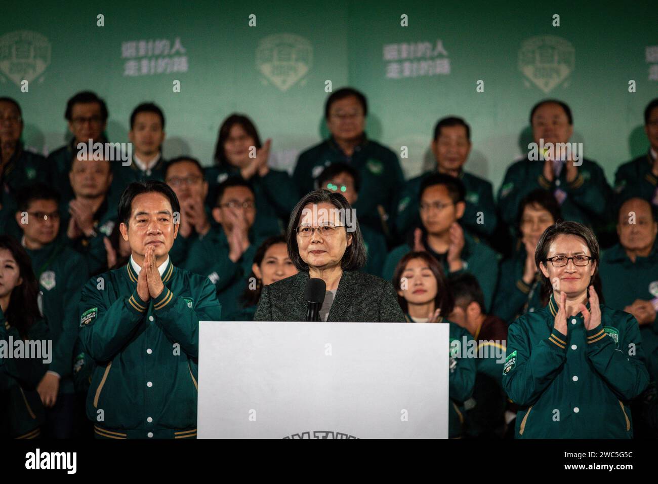 Taiwan president Tsai Ing-wen was delivering a supporting speech at the ...