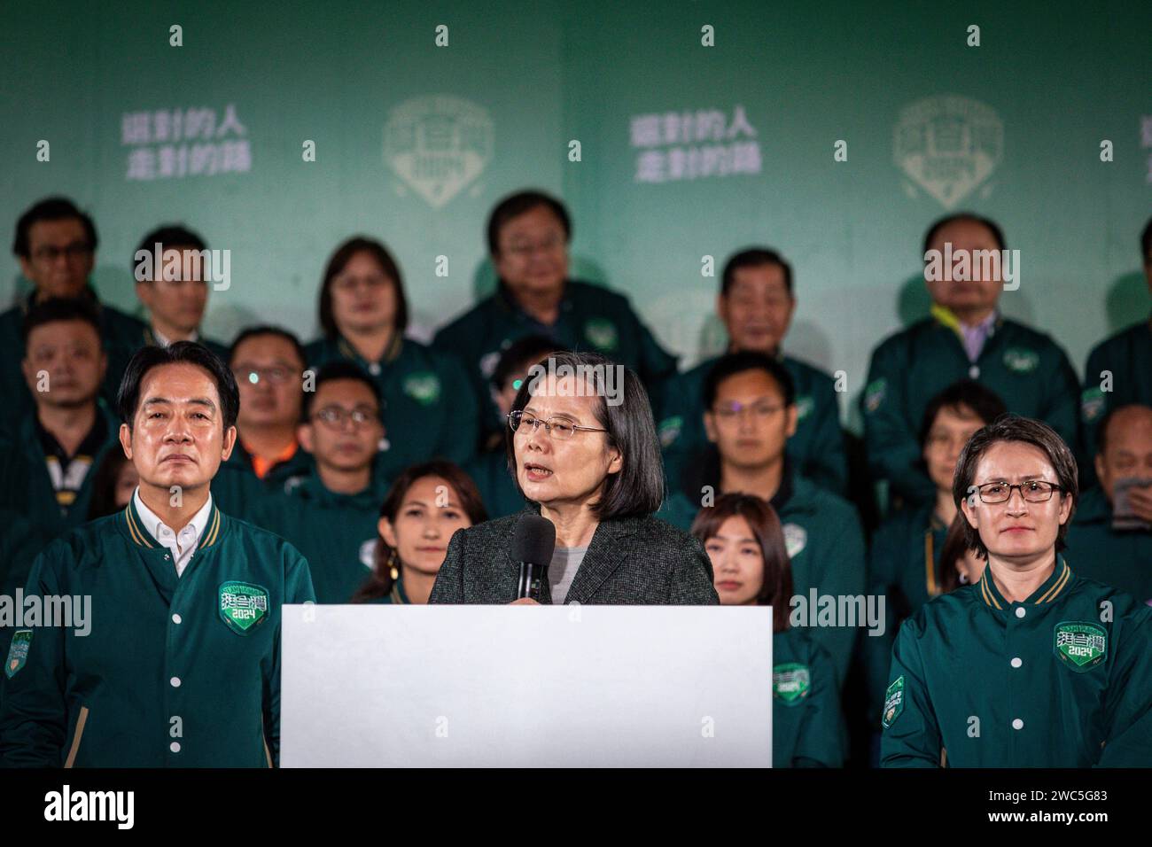 Taiwan president Tsai Ing-wen was delivering a speech on the stage at ...