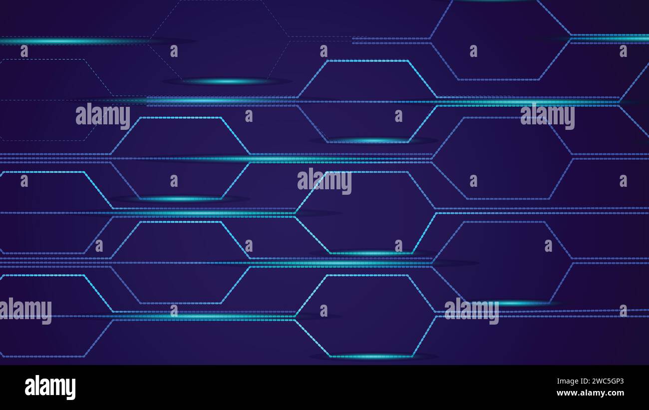 Abstract Futuristic Hexagons On A Dark Blue Background For Network Connection Computer And