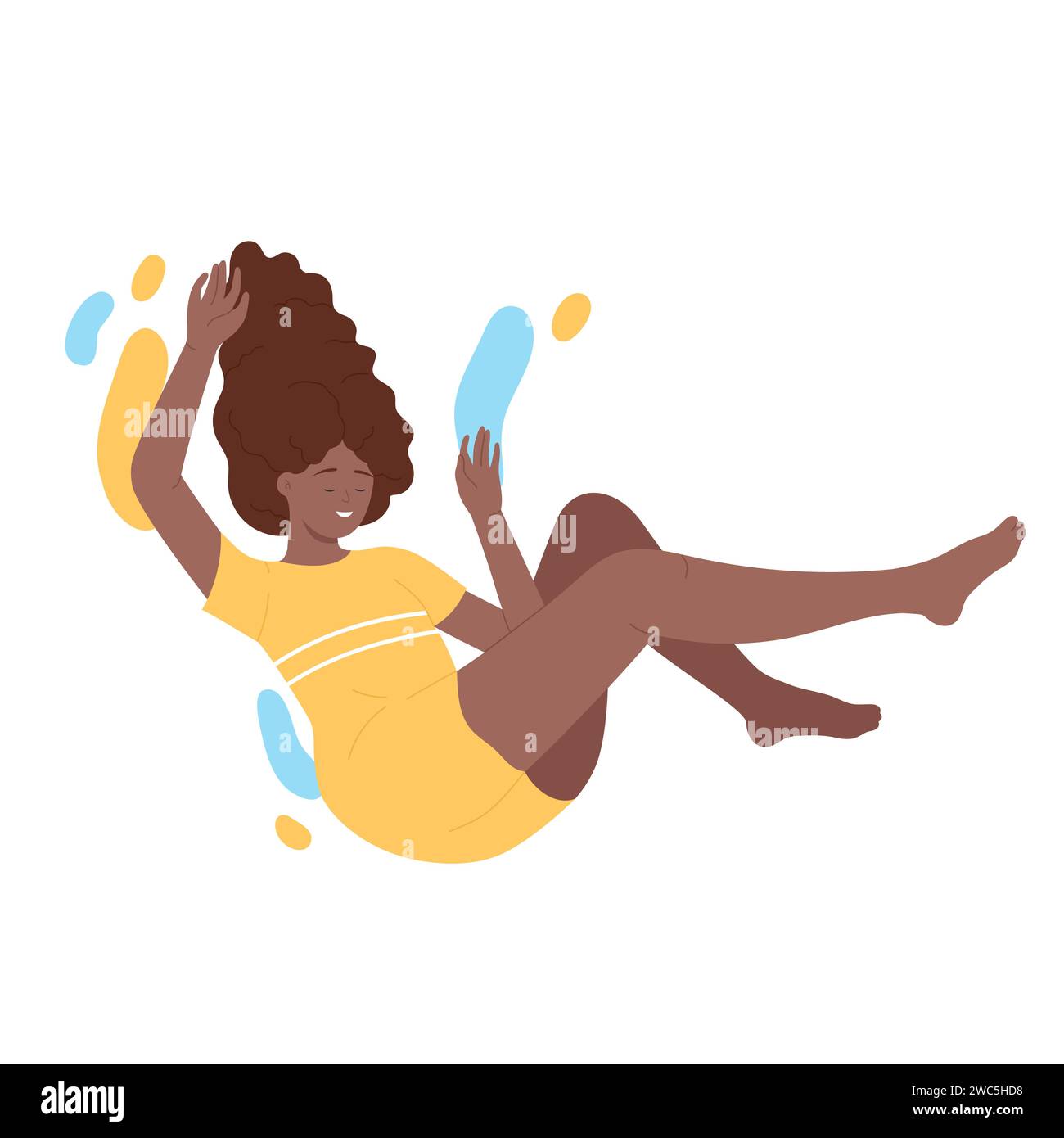 Woman jumping in the air. Happy girl floating in the sky, air flight of ...