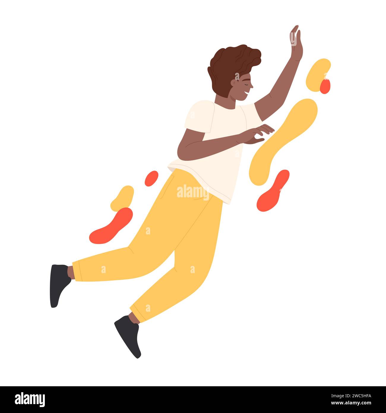 Soaring man in the air. Feeling freedom, floating in the sky cartoon ...