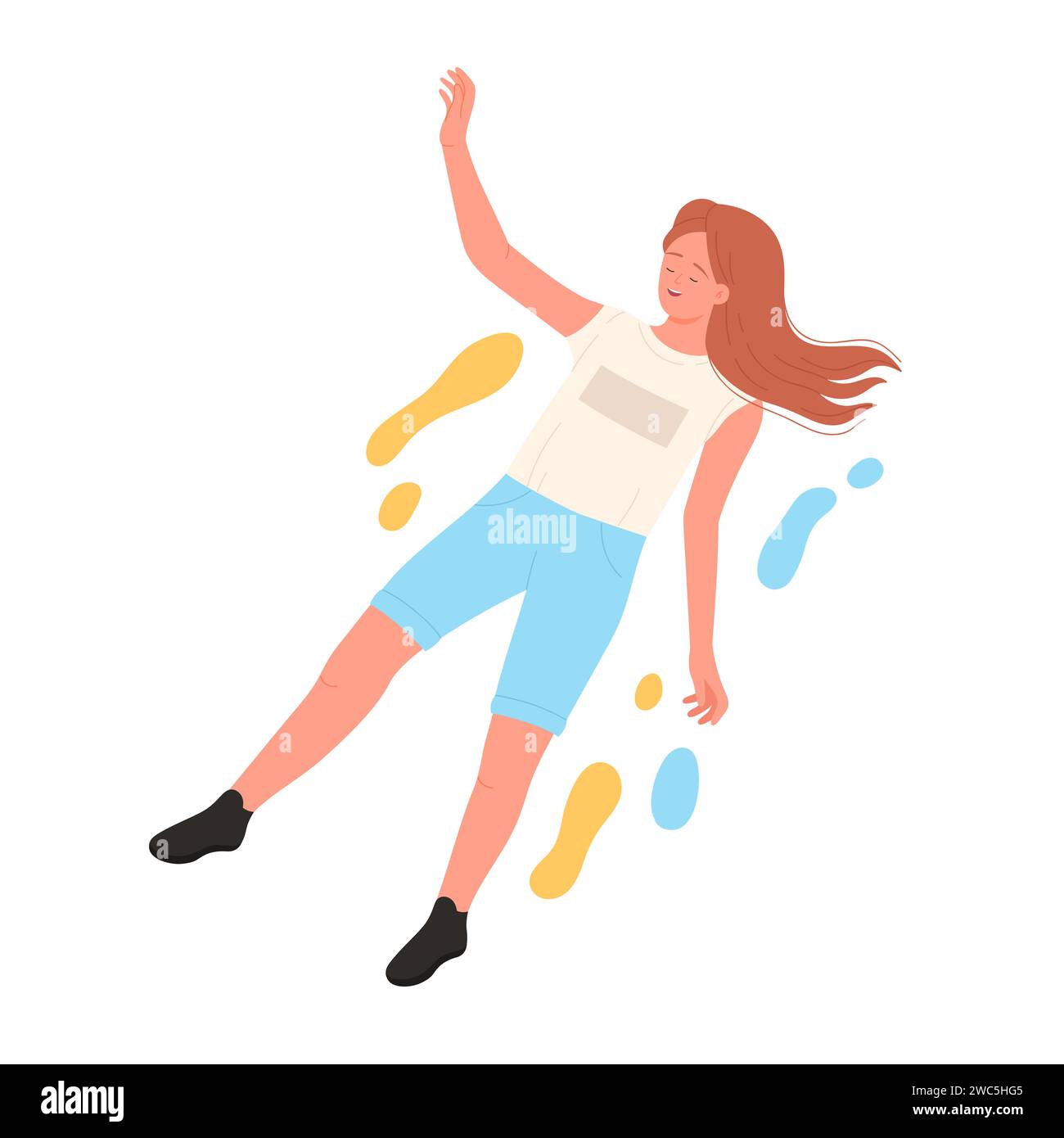 Relaxed girl floating in the air. Imaginary freedom flight cartoon vector illustration Stock ...