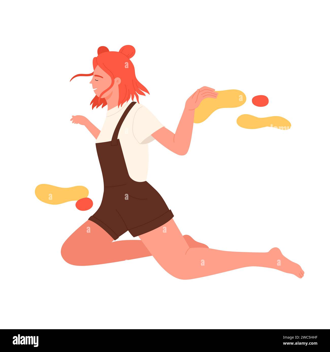 Imaginary flight of happy girl. Woman floating in the air, feeling freedom cartoon vector ...