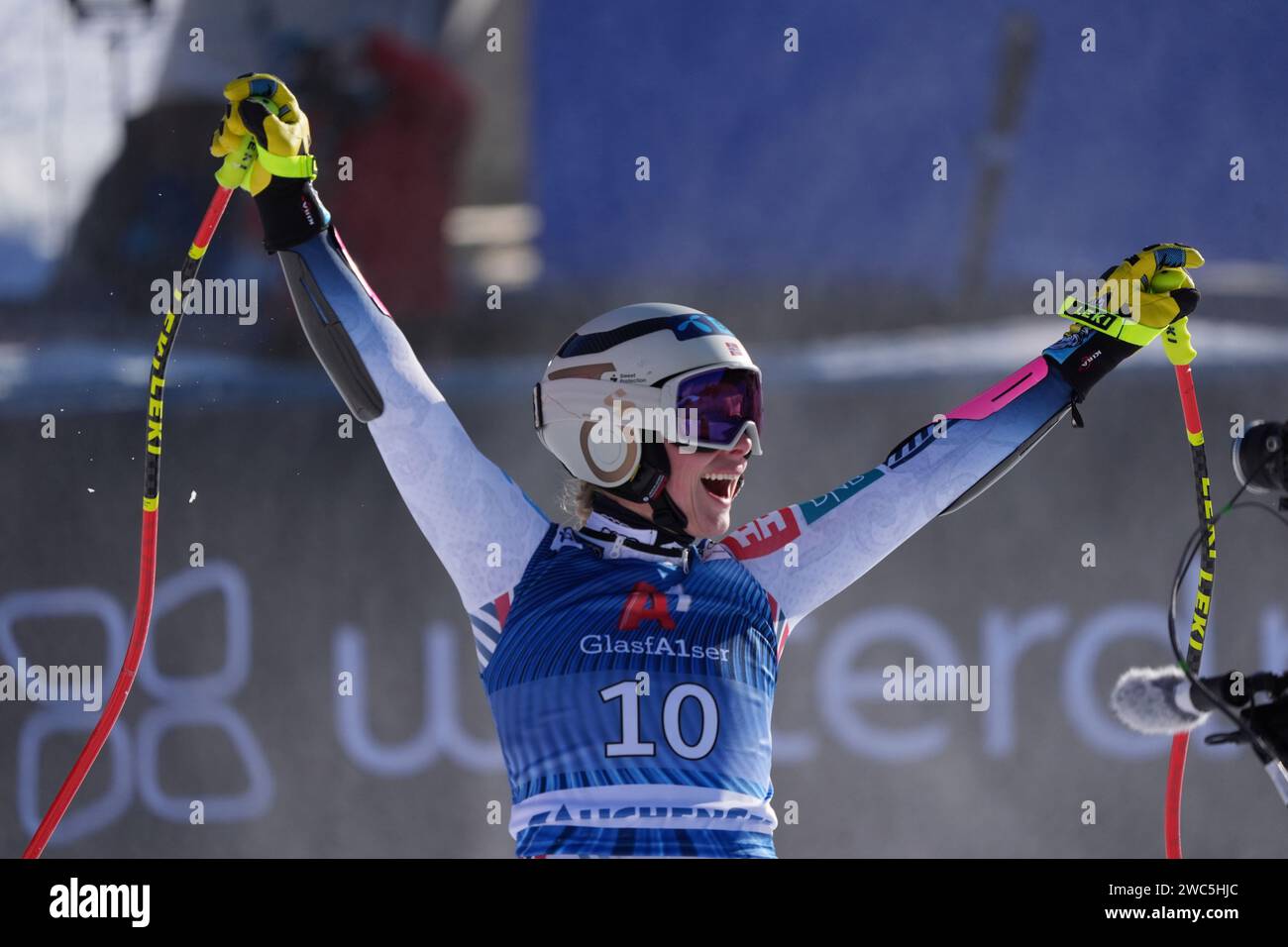 Norway's Ragnhild Mowinckel reacts after completing an alpine ski ...