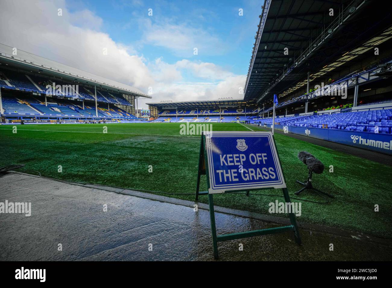 Liverpool, UK. 14th Jan, 2024. A Keep off the grass sign at Goodison ...