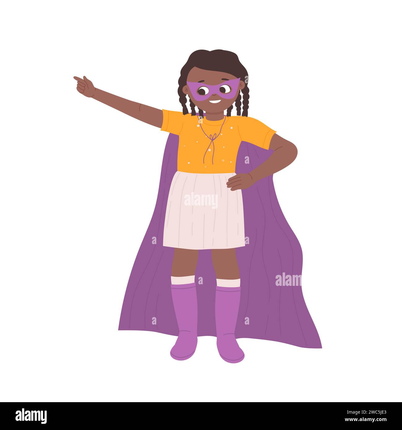 Happy girl in superhero cape and mask. Kids carnival party with ...