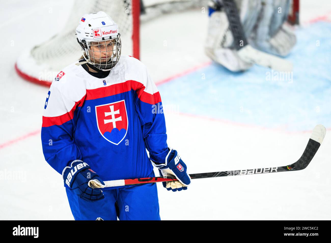 Livia Nogova of, Slovakia. , . looks dejected during the 2024 IIHF U18 ...