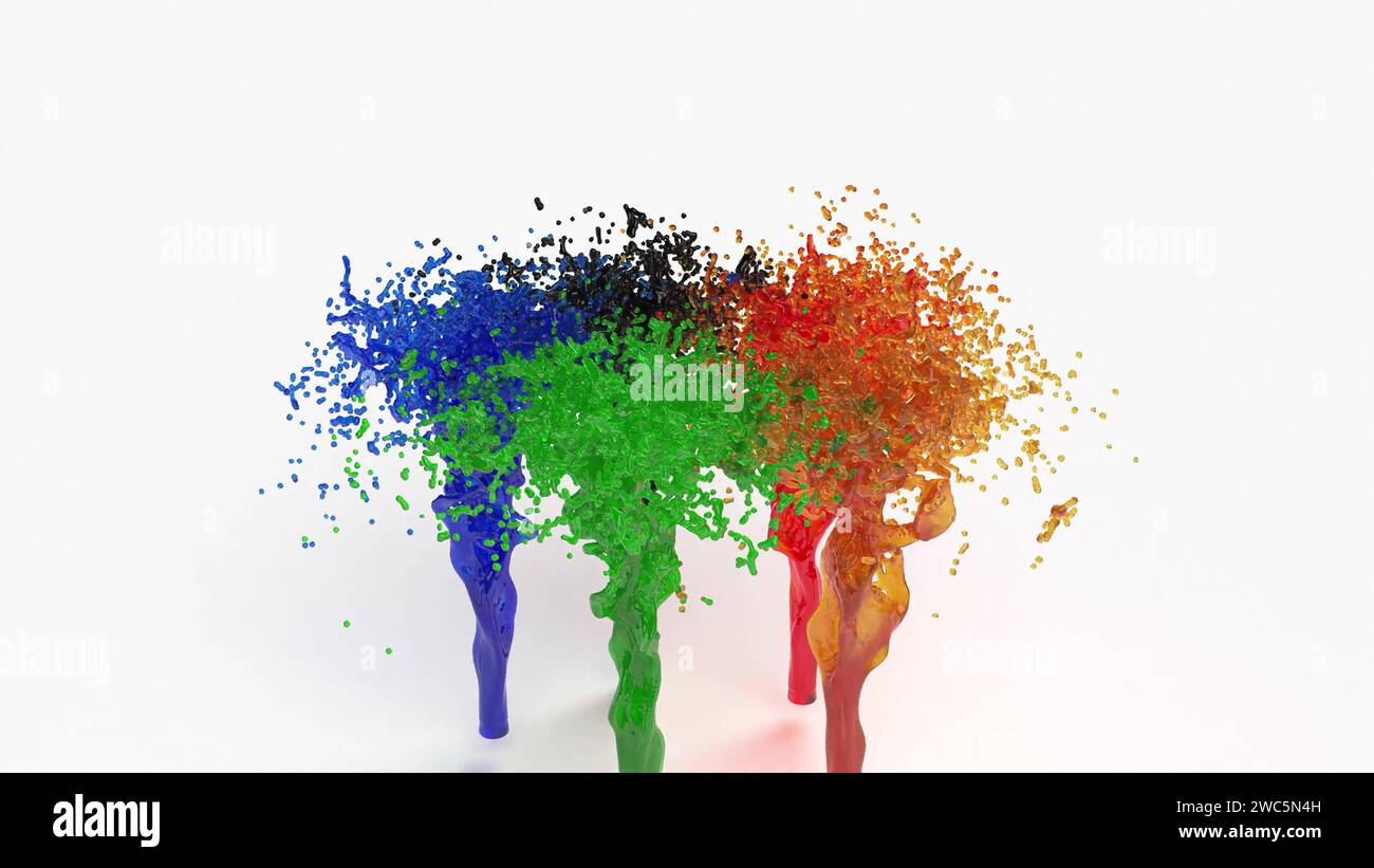 Color water splash on white back intro super 3d render Stock Photo - Alamy