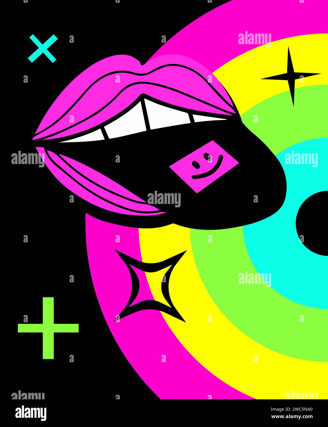 Y2K psychedelic acid rainbow poster. Modern art templates with words I ...