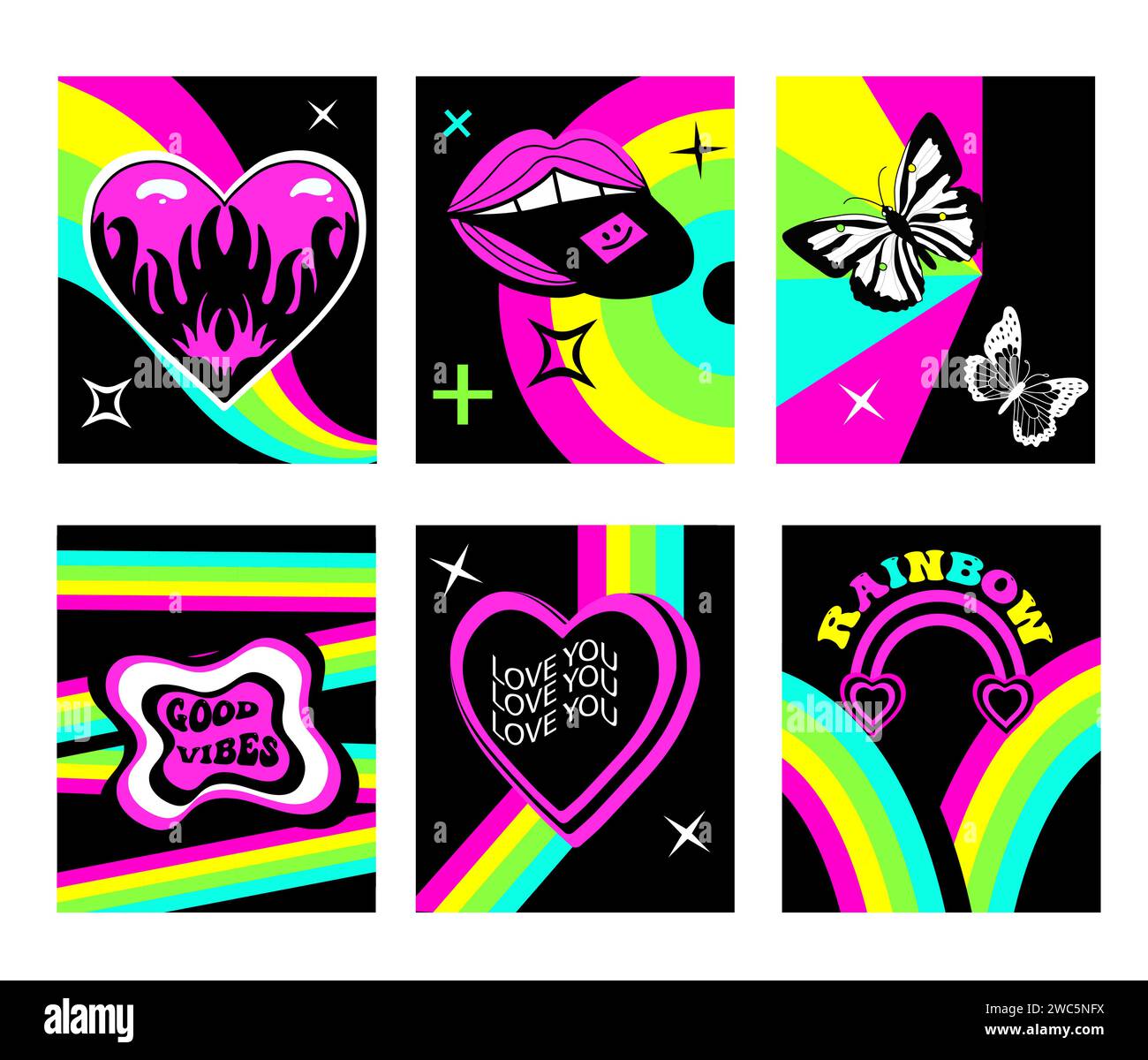 Y2K psychedelic acid rainbow poster. Modern art templates with words I ...