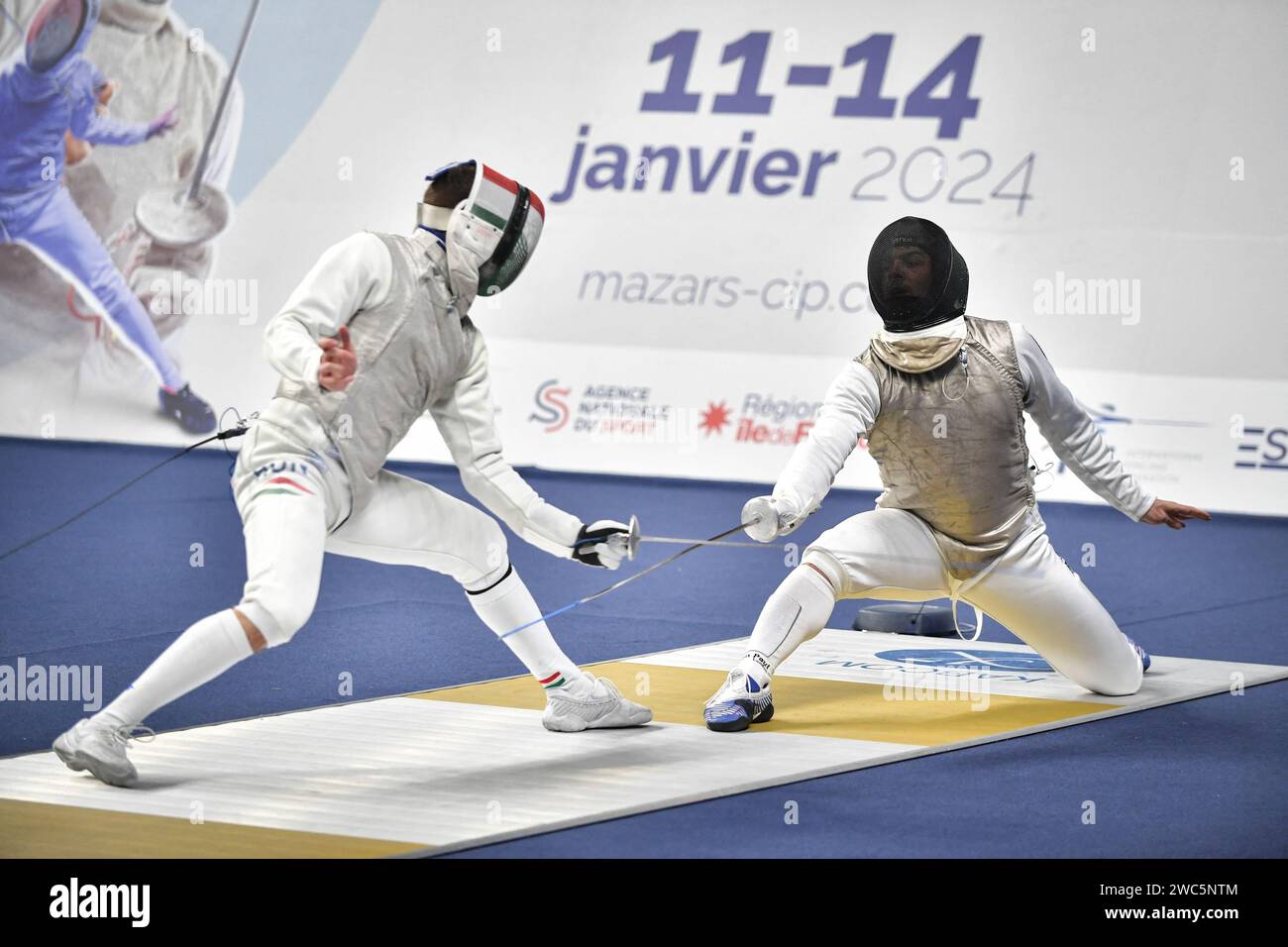 Paris, France. 14th Jan, 2024. France's foilist MAXIME PAUTY (R ...