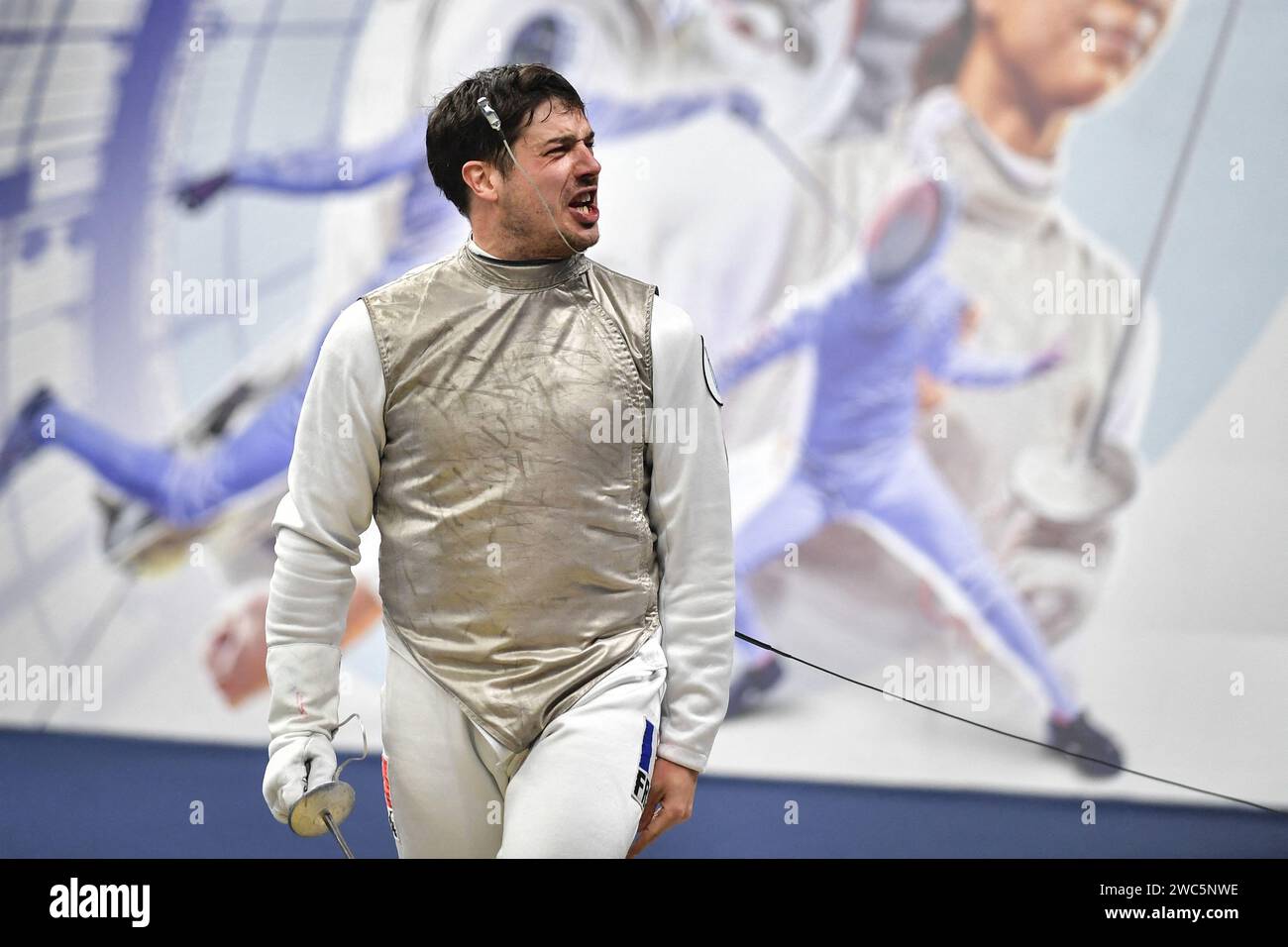 Paris, France. 14th Jan, 2024. France's foilist MAXIME PAUTY celebrates ...
