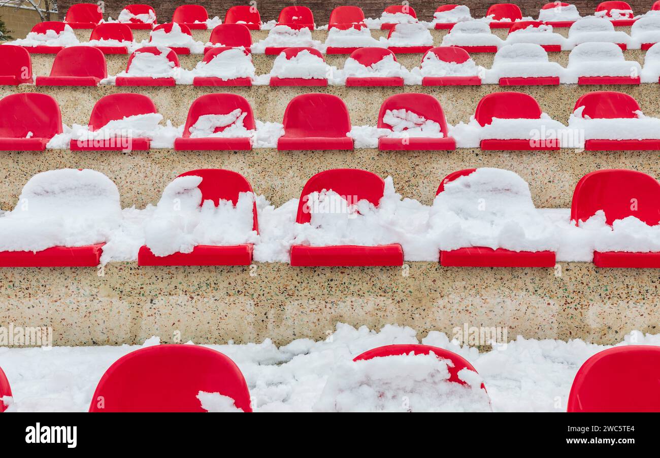 Stadium seats covered with snow in January Stock Photo - Alamy